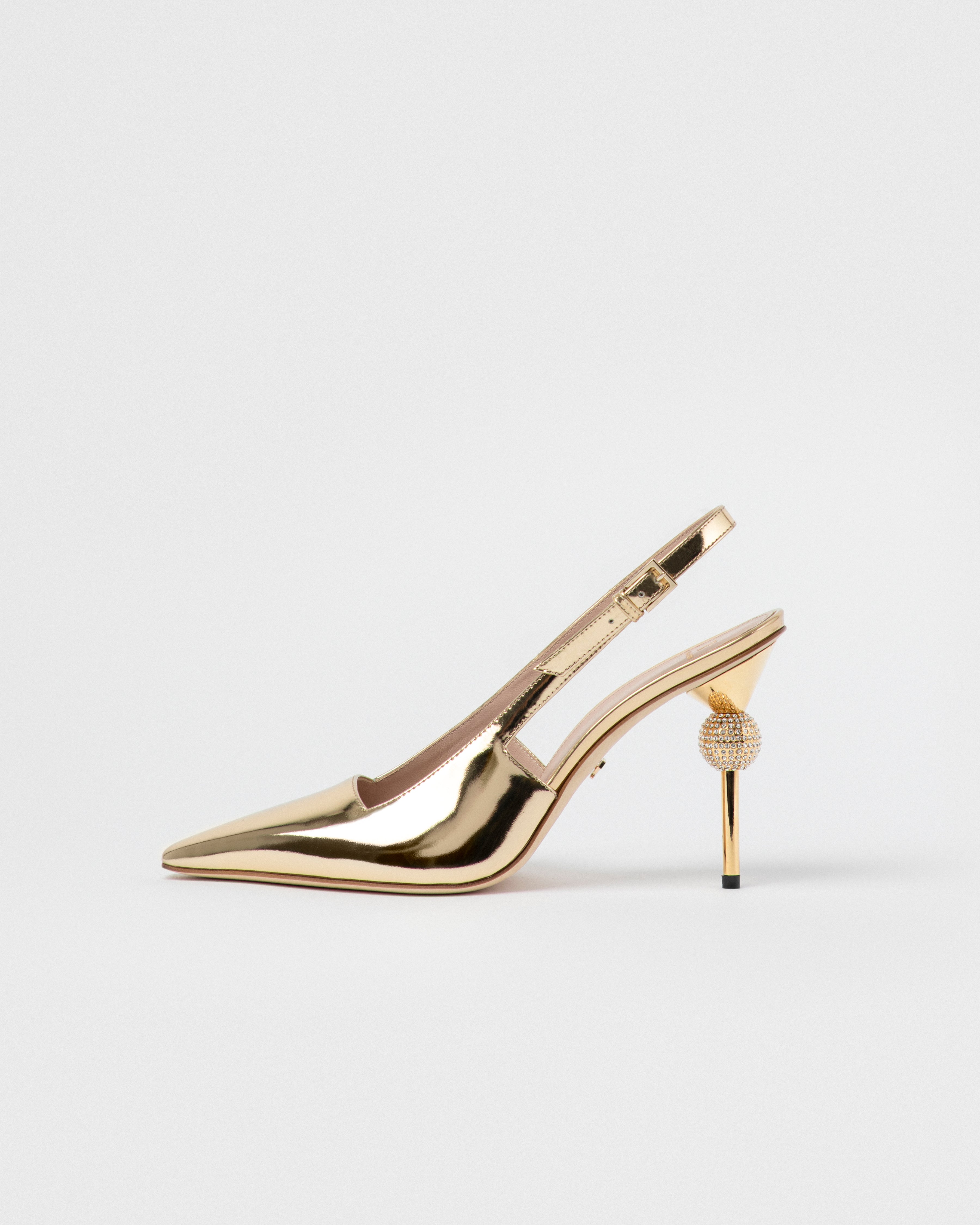 GOLD CRYSTAL BALL SLINGBACK HEELS – Tamara Ralph