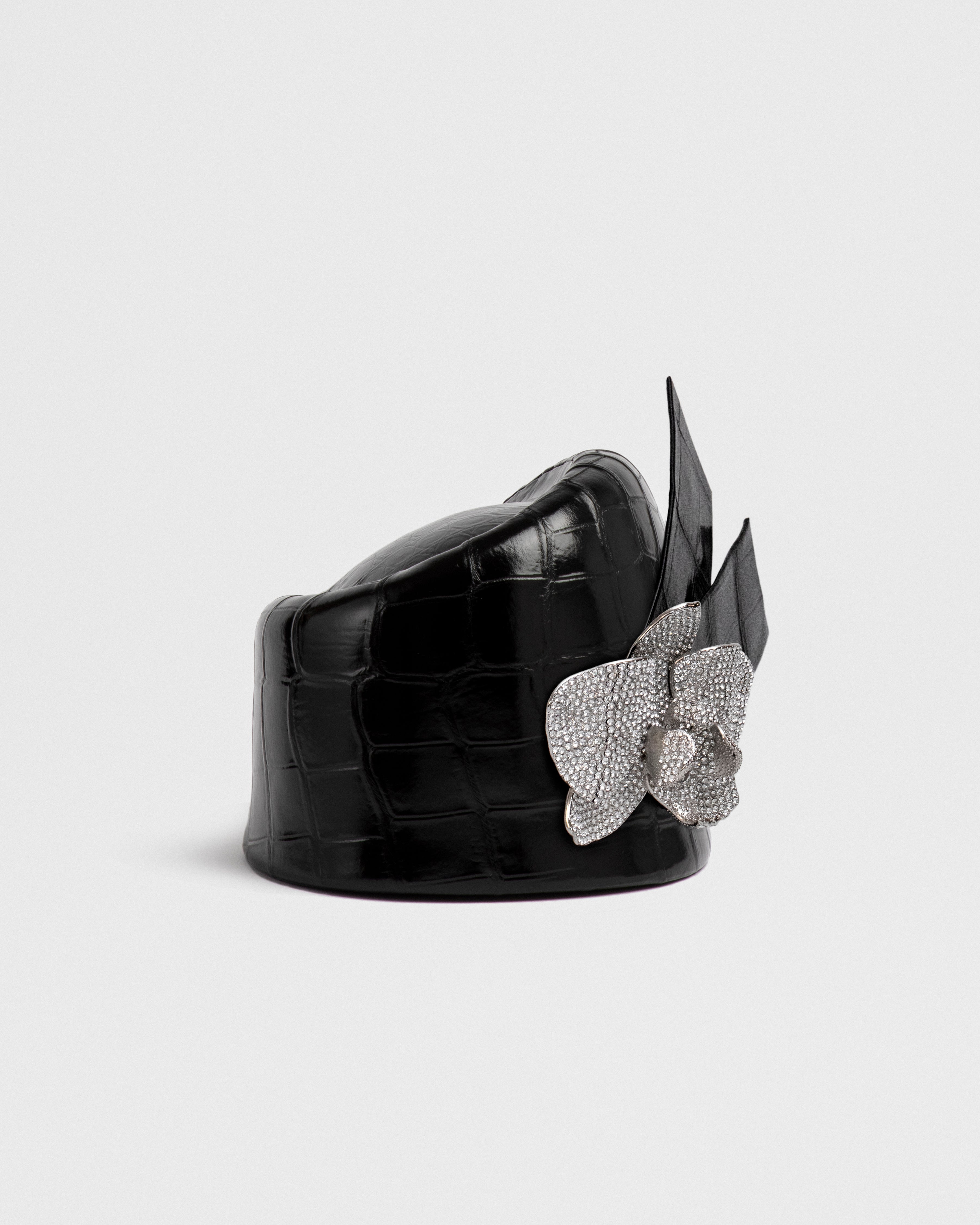 Crocodile Leather Crown with Crystal Orchid Brooch – Tamara Ralph